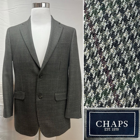 Chaps | Suits & Blazers | Mens Chaps Gray Houndstooth Plaid Red Green 2button 38r Blazer Jacket ...